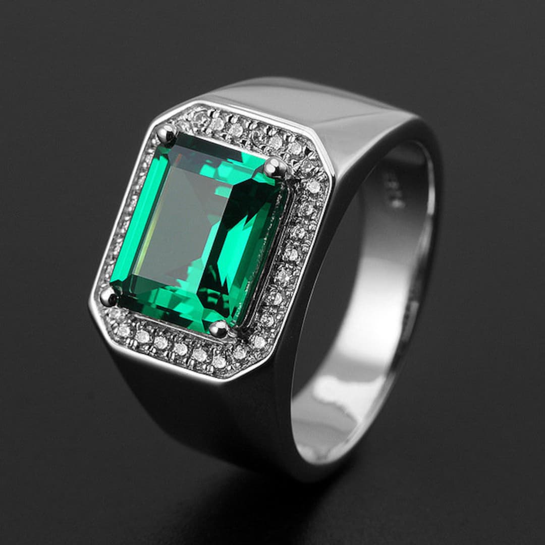 Men's Emerald Ring, Emerald Signet Ring, Men's Wedding Ring, Men ...