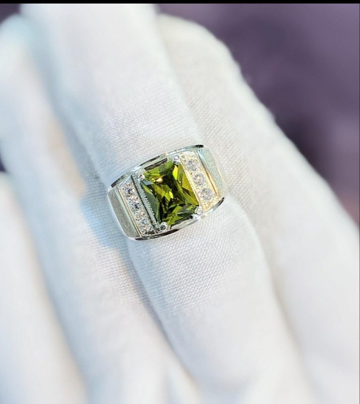 Natural Peridot Ring for Men, Solid 925 Sterling Silver, Peridot ...