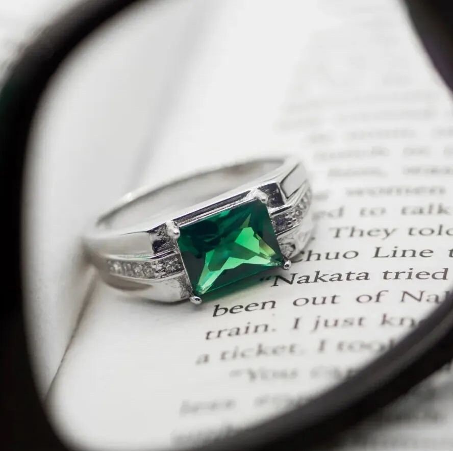 Men's Emerald Ring, Emerald Signet Ring, Men's Wedding Ring, Men Surprised Ring, Fathers Day ...