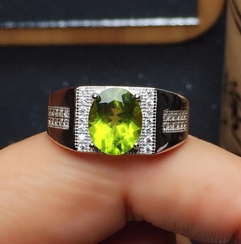 Natural Peridot Ring for Men, Solid 925 Sterling Silver, Peridot ...