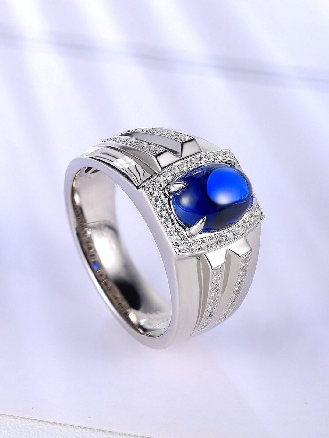 Blue Sapphire Men Ring 925 Sterling Silver Engagement Rings for Men ...