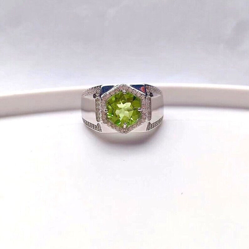 Natural Peridot Ring for Men, Solid 925 Sterling Silver, Peridot ...