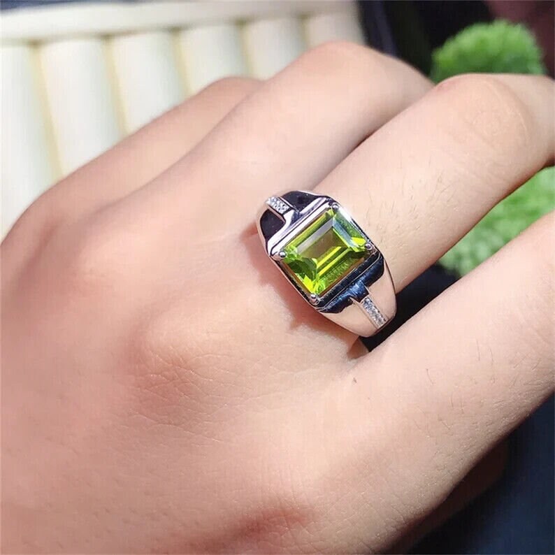 Natural Peridot Ring for Men, Solid 925 Sterling Silver, Peridot ...