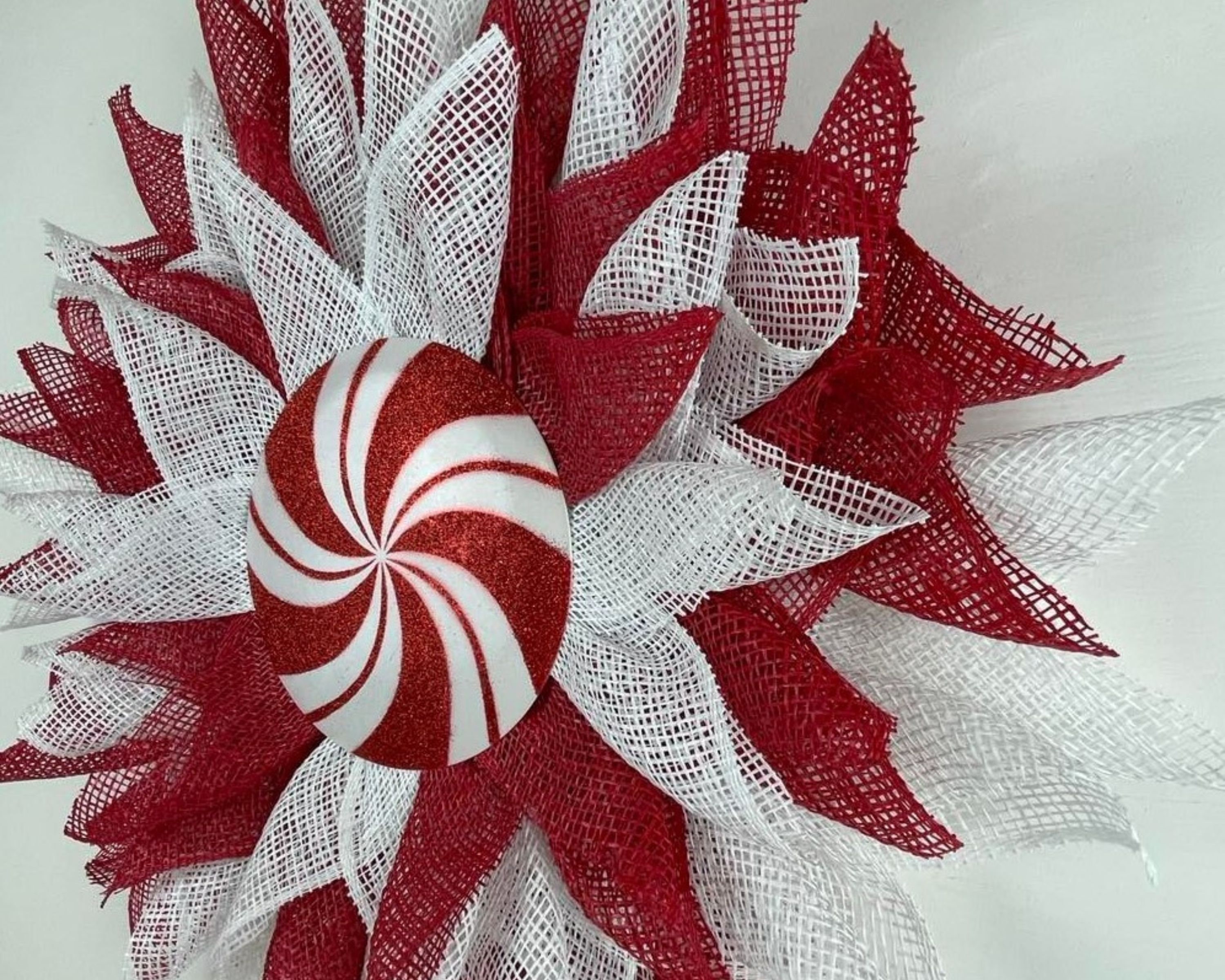 Peppermint Christmas Wreath, Candy Cane Door Hanger, Red White Holiday ...