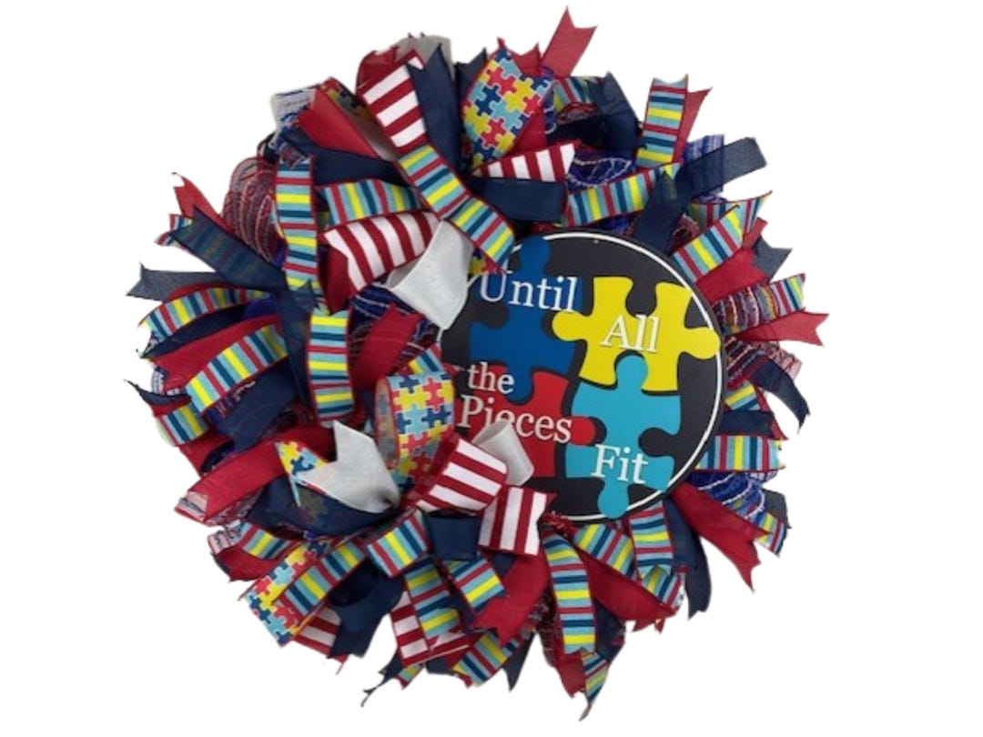 Autism Awareness Wreath: Puzzle Sign, Bold Ribbon Decor - Etsy