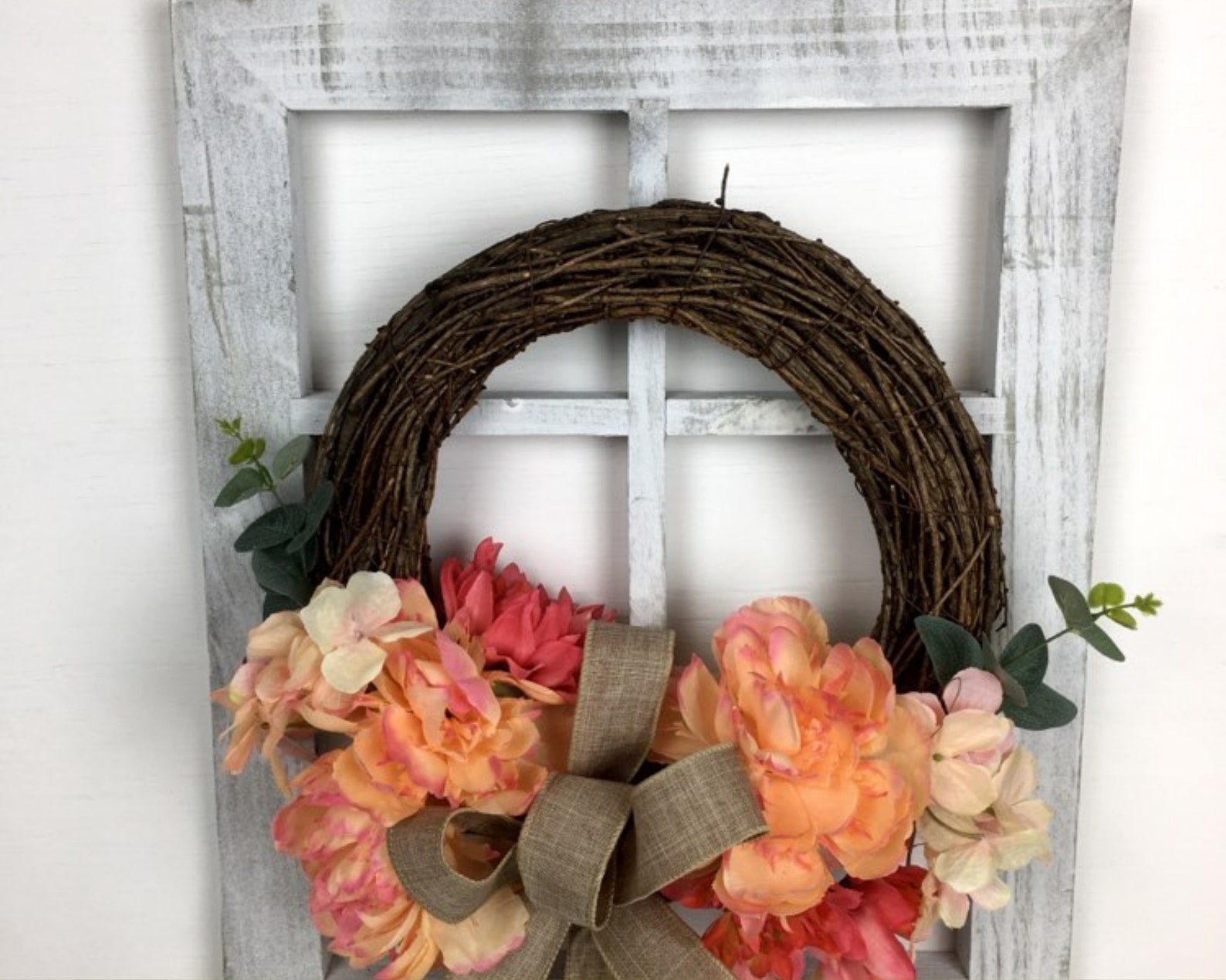 Farmhouse Window Pane Wreath Everyday Wreath Twig Wreath | Etsy