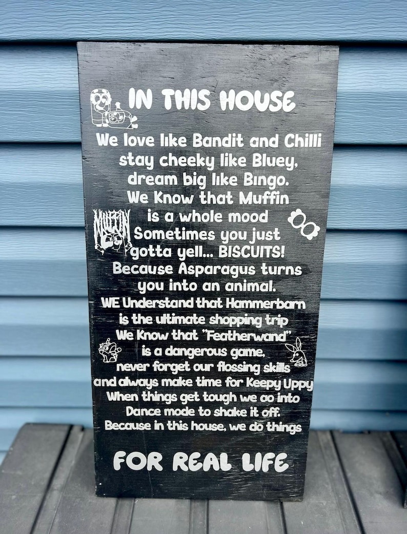 Bluey Inspired “in This House” Wooden Sign – Family Rules Wall Art ...
