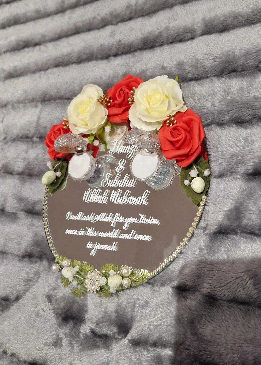 Nikkah Ring Tray,pastel Blue Flowers Engagement Mirror Ring Plate,red ...