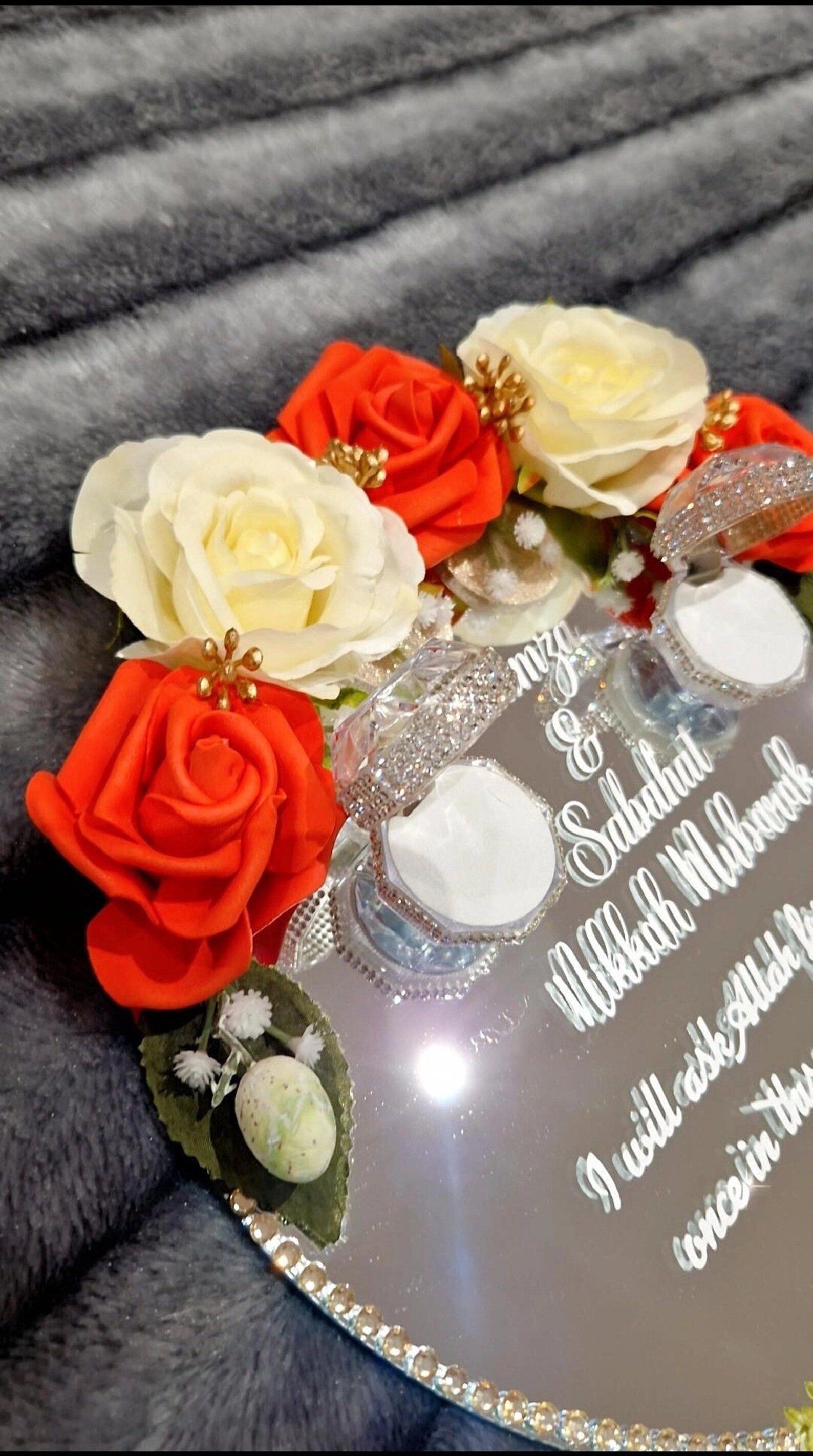 Nikkah Ring Tray,pastel Blue Flowers Engagement Mirror Ring Plate,red ...