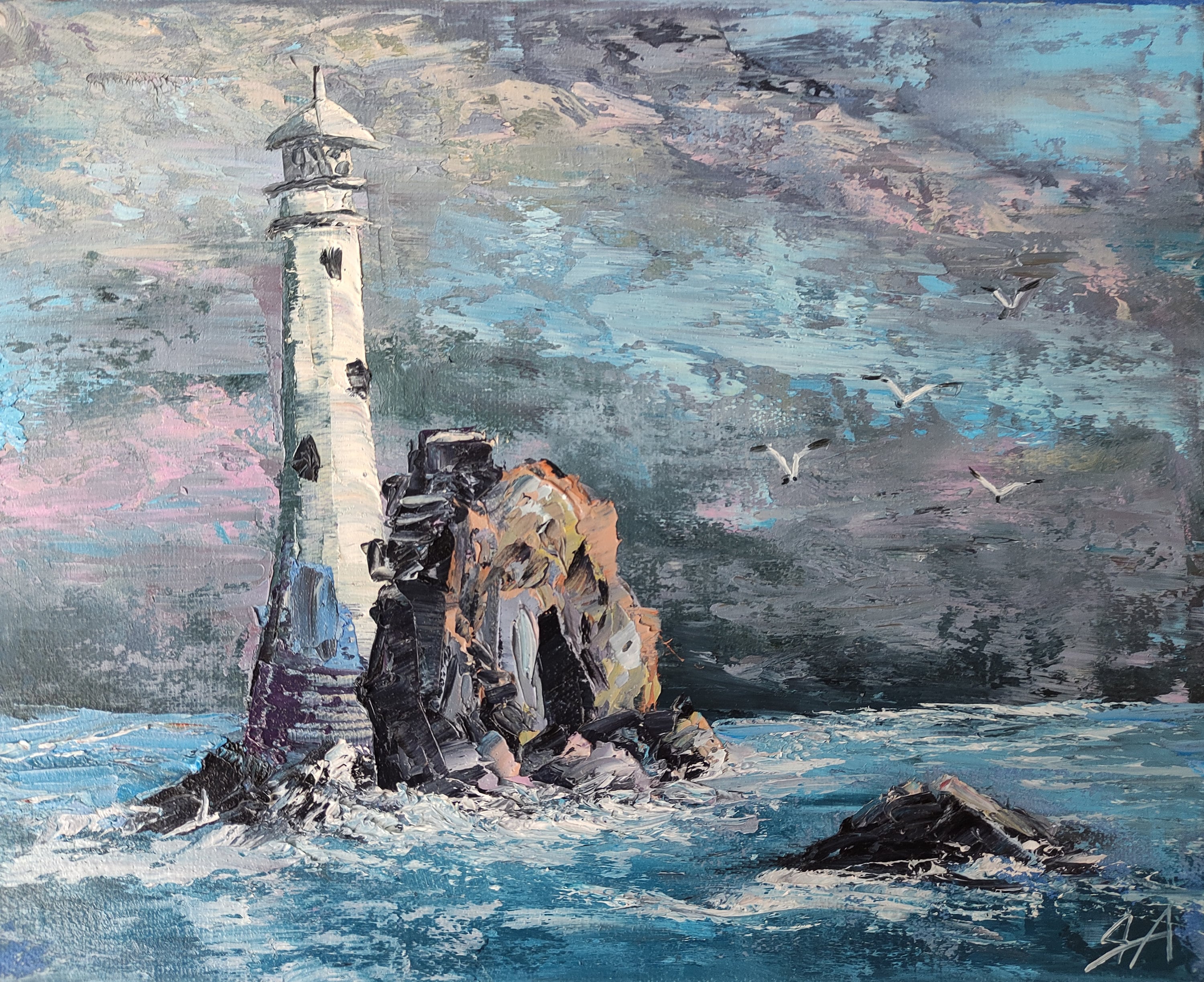 Lighthouse Painting Abstract Lighthouse Original Painting Impasto ...