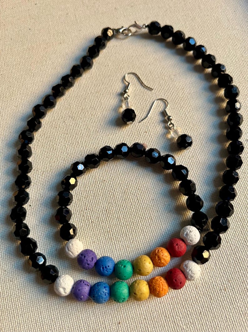 Rainbow, Lava Rock Jewelry Set - Etsy