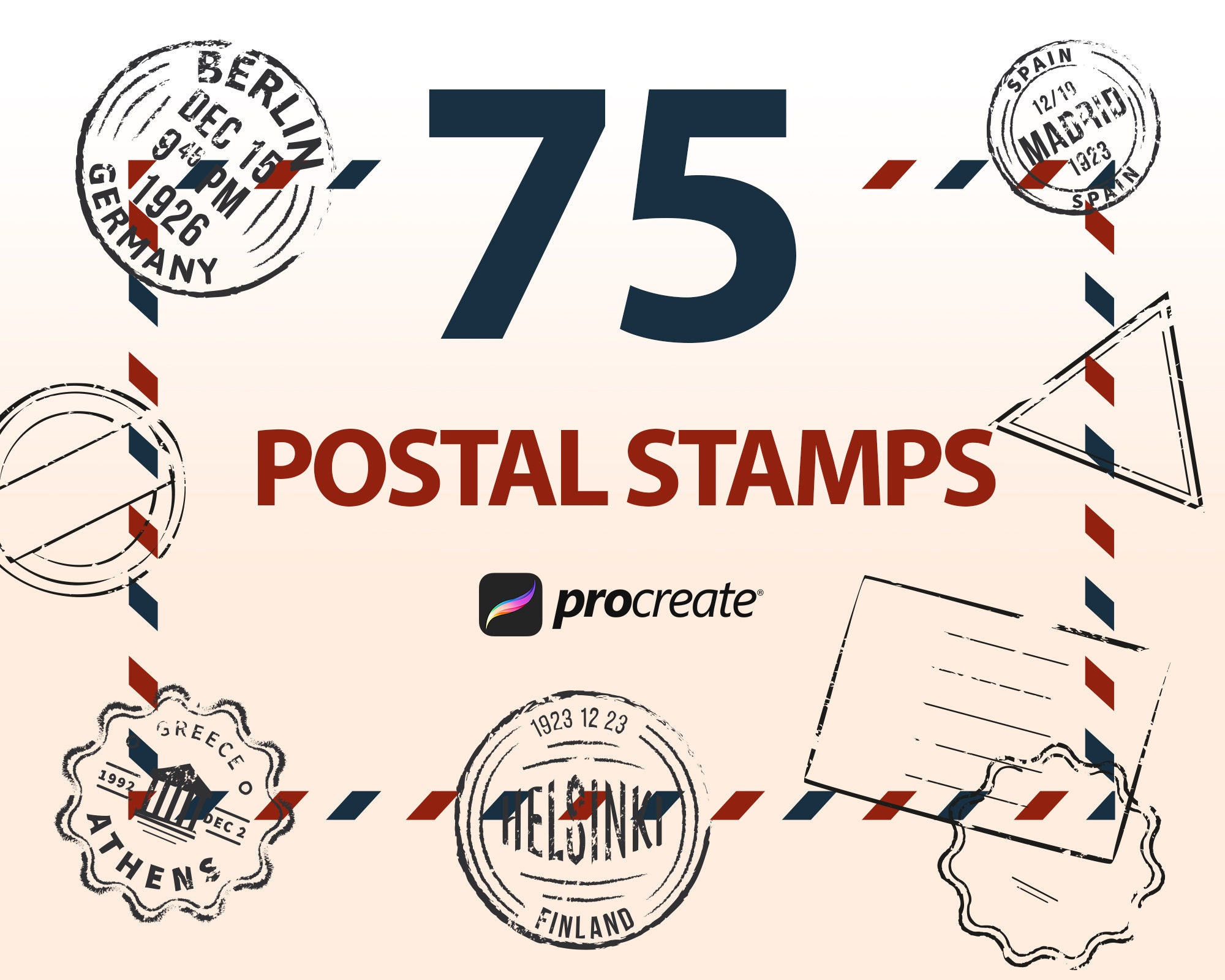 Passport Stamps Procreate Postal Stamp Set stamps | Etsy