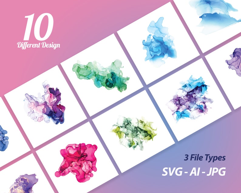 10 Stylish Alcohol Ink Vector SVG Design, Alcohol Ink Digital Art ...