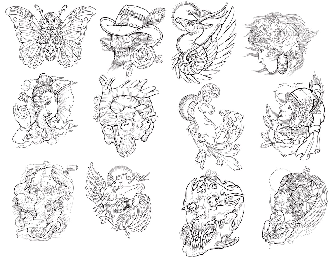 70 Procreate Tattoo Flash Tattoo Stamps for Artists Tattoo | Etsy