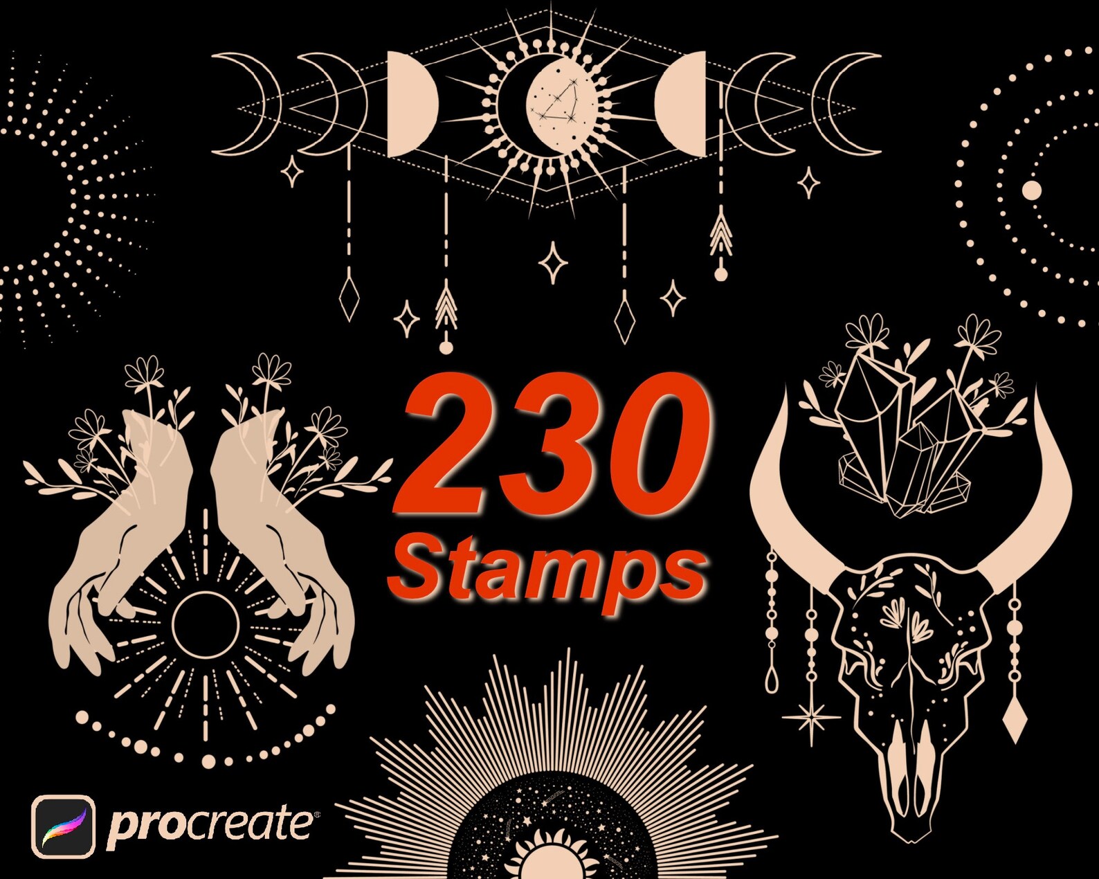 Procreate Magic Brushes Procreate Moon Stamps Galaxy - Etsy