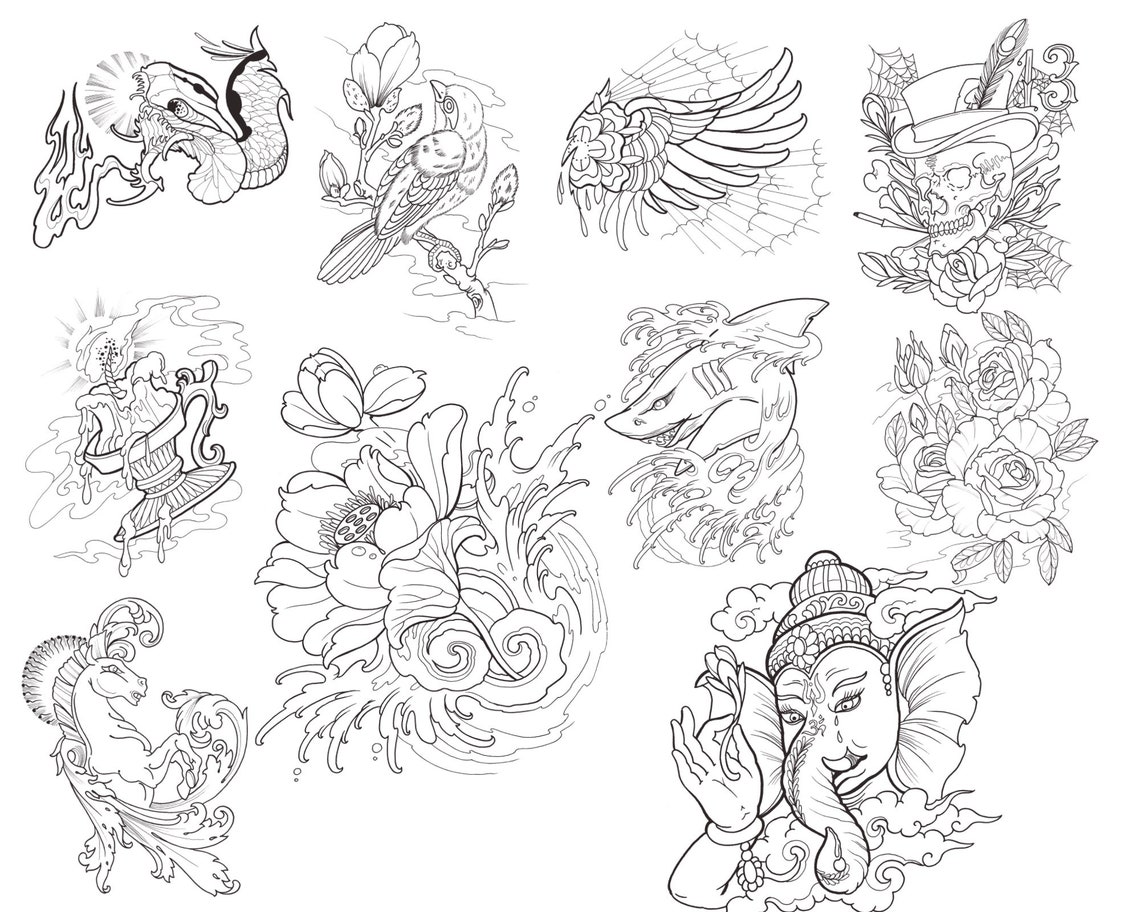 70 Procreate Tattoo Flash Tattoo Stamps for Artists Tattoo | Etsy
