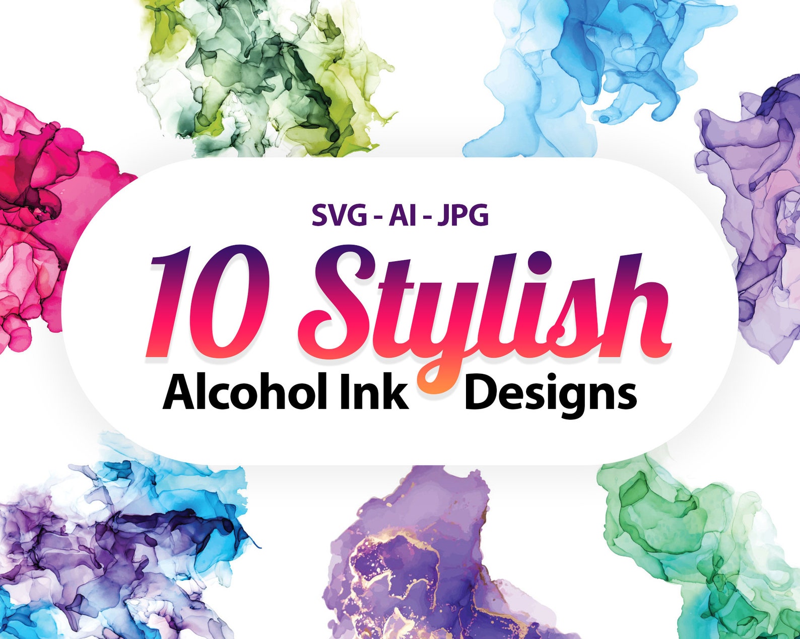 10 Stylish Alcohol Ink Vector SVG Design, Alcohol Ink Digital Art ...