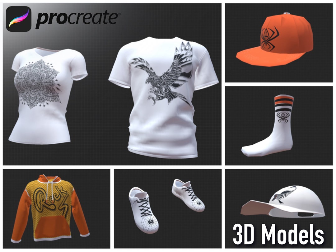 Procreate 3D Clothes Models, 3D Tshirt Model, 3D Hoodie Model, 3D Hat ...