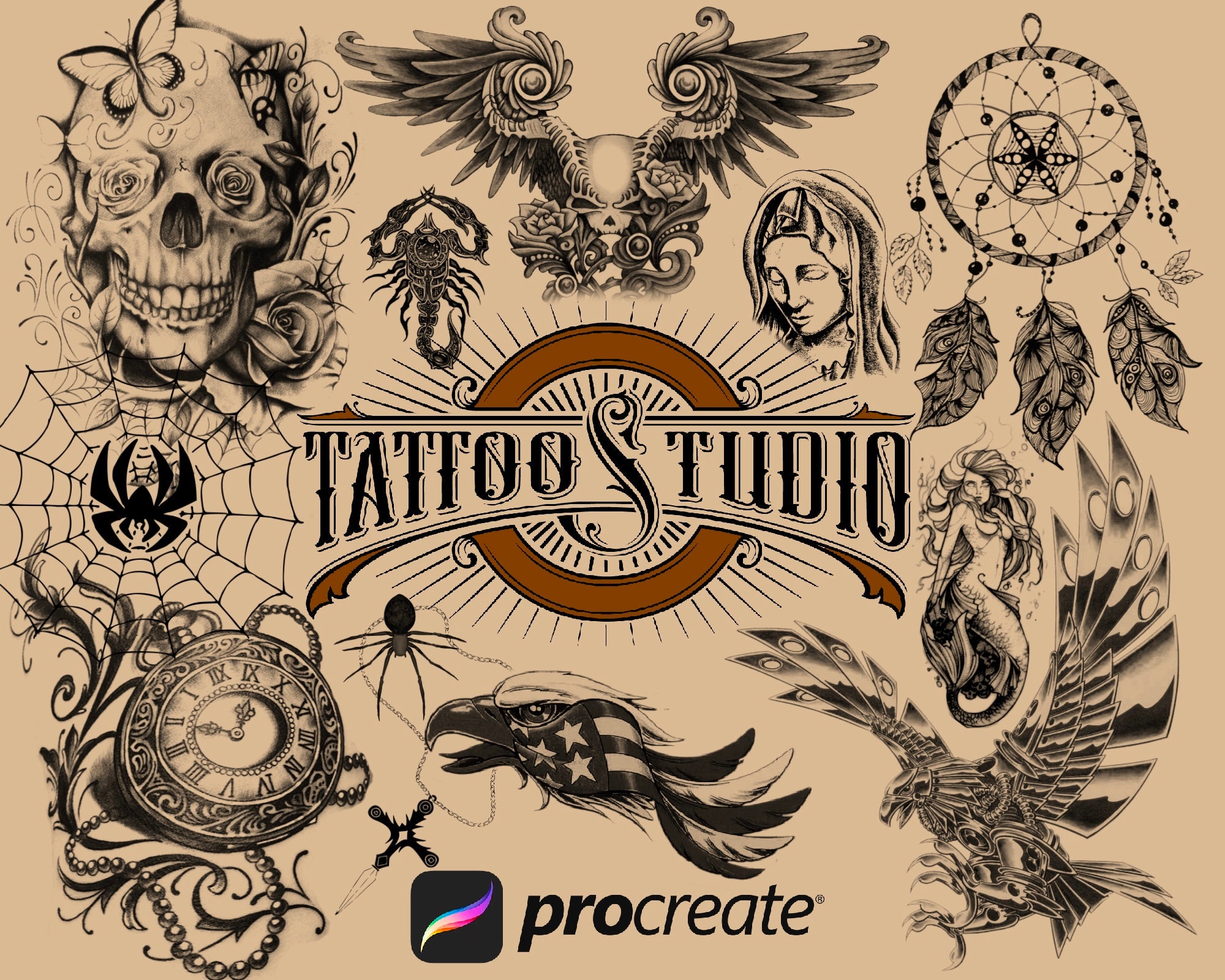 150 Procreate Flash Tattoo Mega Set Traditional Tattoo Stamps | Etsy