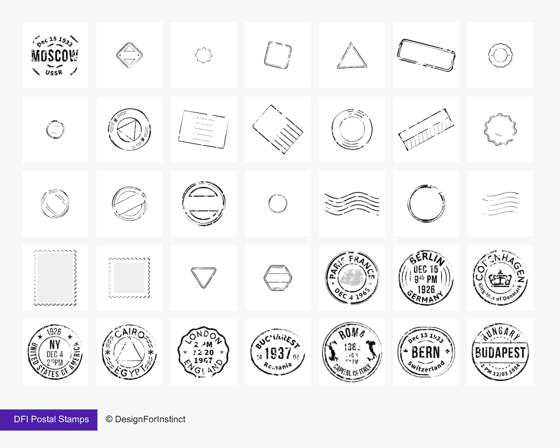 Passport Stamps Procreate Postal Stamp Set stamps | Etsy