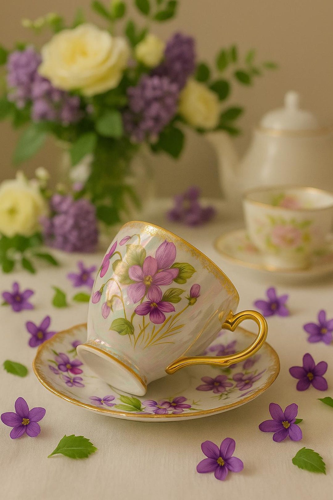 Vintage Japanese Lusterware Teacup & Saucer – Iridescent Pearl Glaze ...