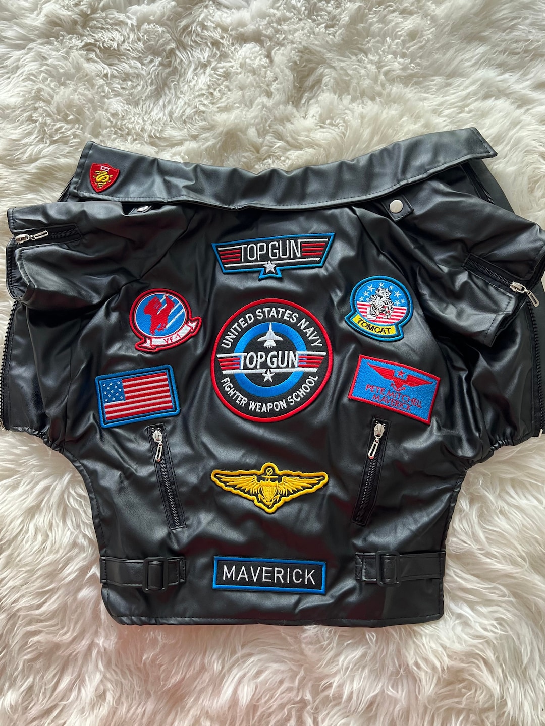 Top Gun Maverick/top Gun Black Leather Dog Jacket/dog Jacket/pet Gift ...