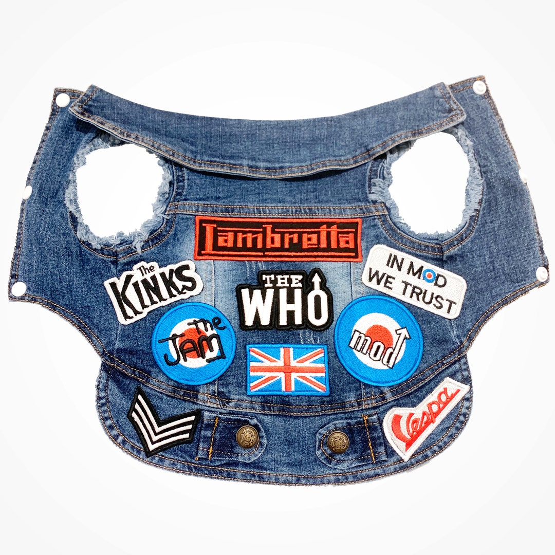 Mod Denim Dog Jacket: Embroidered Patches, Stylish Dog Vest - Etsy