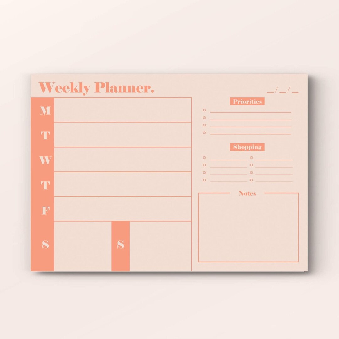 Weekly Planner Notepad A4 Tear off Pad Pink 50 Pages Organisation ...