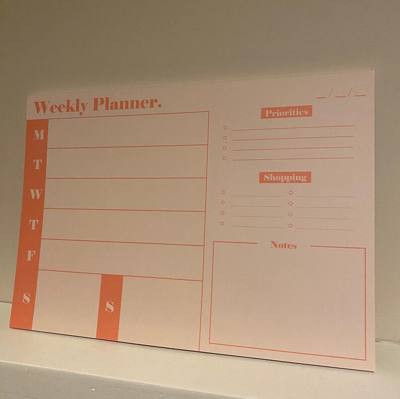 Weekly Planner Notepad A4 Tear off Pad Pink 50 Pages Organisation ...