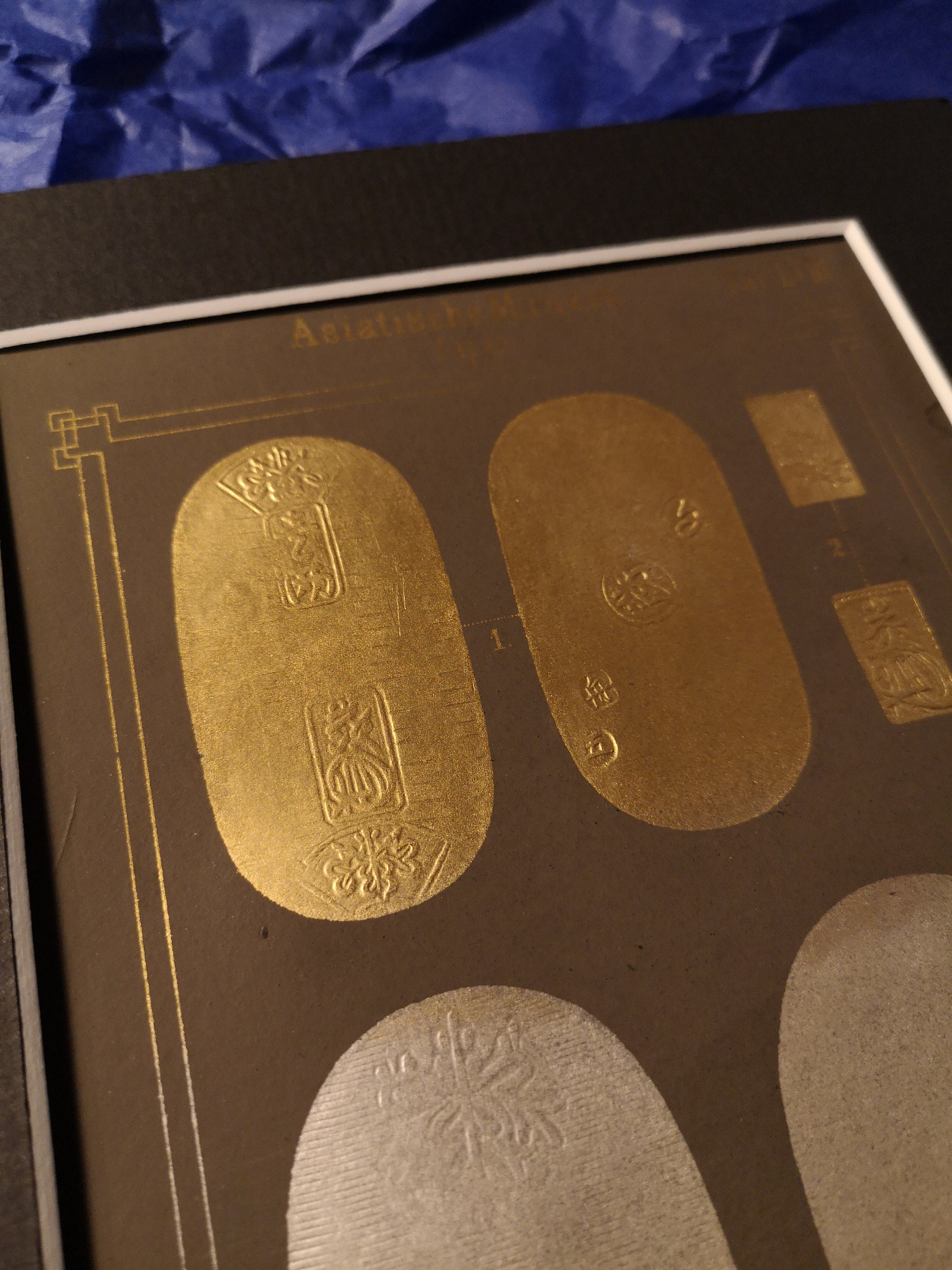 Framed Japanese Gold and Silver Coins Plate in Relief Print 1853 - Etsy