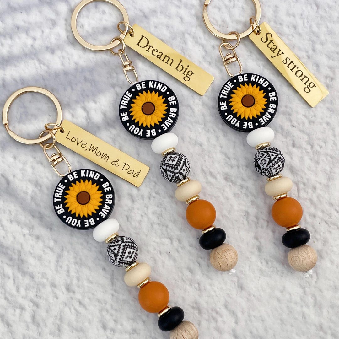 Engraved Stainless Steel Keychain – Custom Beaded Keyring, Personalized ...