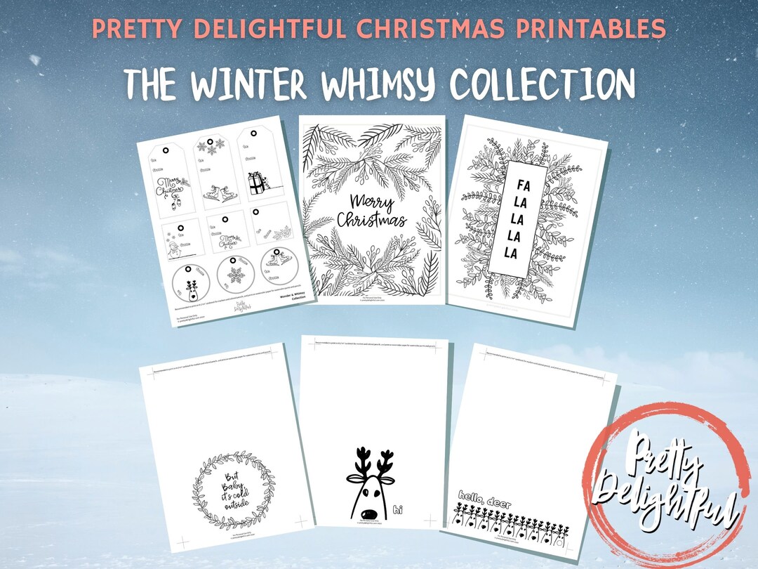 Printable Christmas Cards for Coloring, Winter Whimsy Mini-bundle With ...