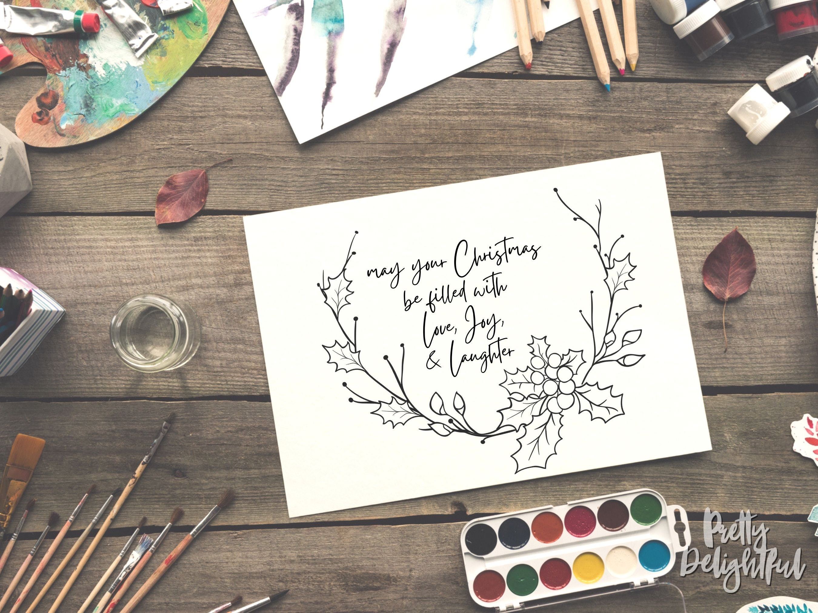 The Holly & the Ivy Printable Christmas Cards for Coloring, Mini-bundle ...