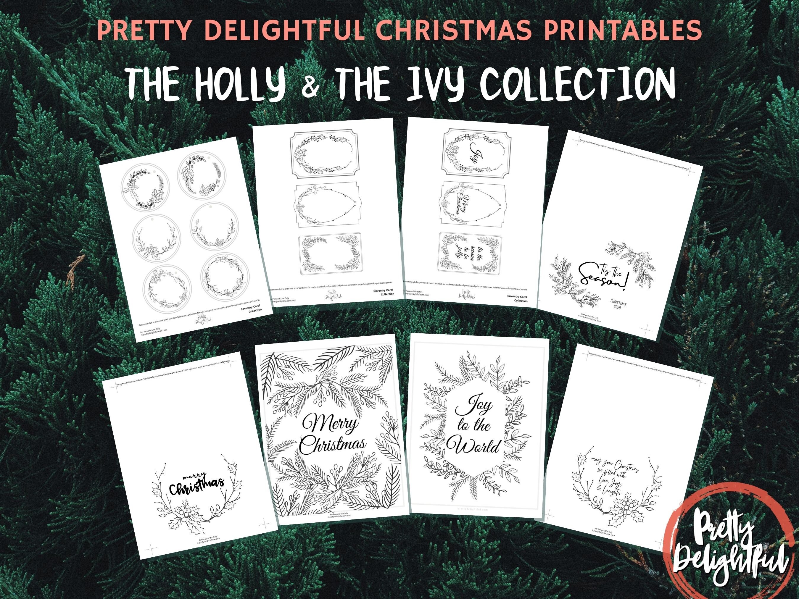The Holly & the Ivy Printable Christmas Cards for Coloring, Mini-bundle ...
