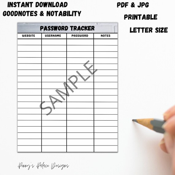 Password Tracker-printable-goodnotes-notability-print at | Etsy