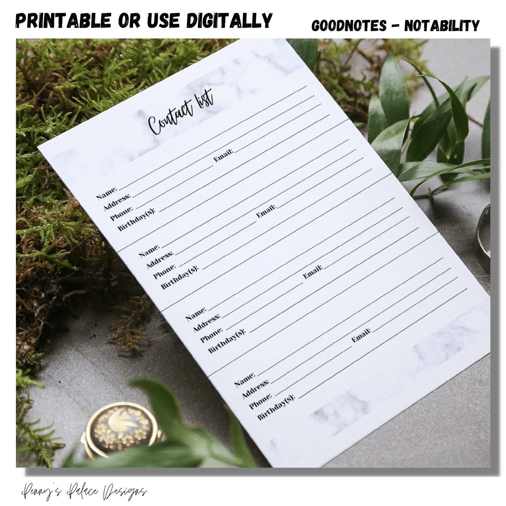Contact List-digital Download-instant Download-digital Planner-address ...