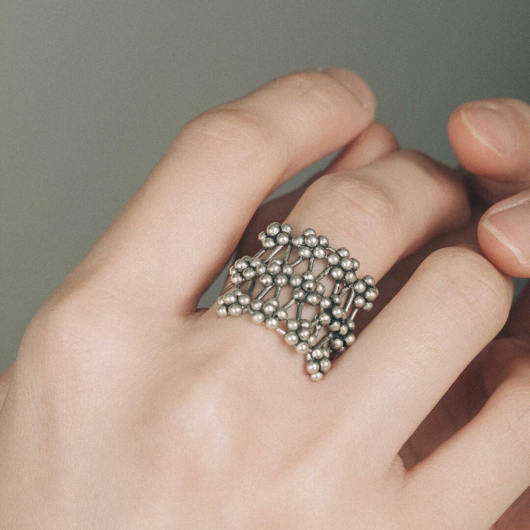 Sterling Silver Floral Ring-hmong Silver Dot Ring-tribal Thai Geometric ...