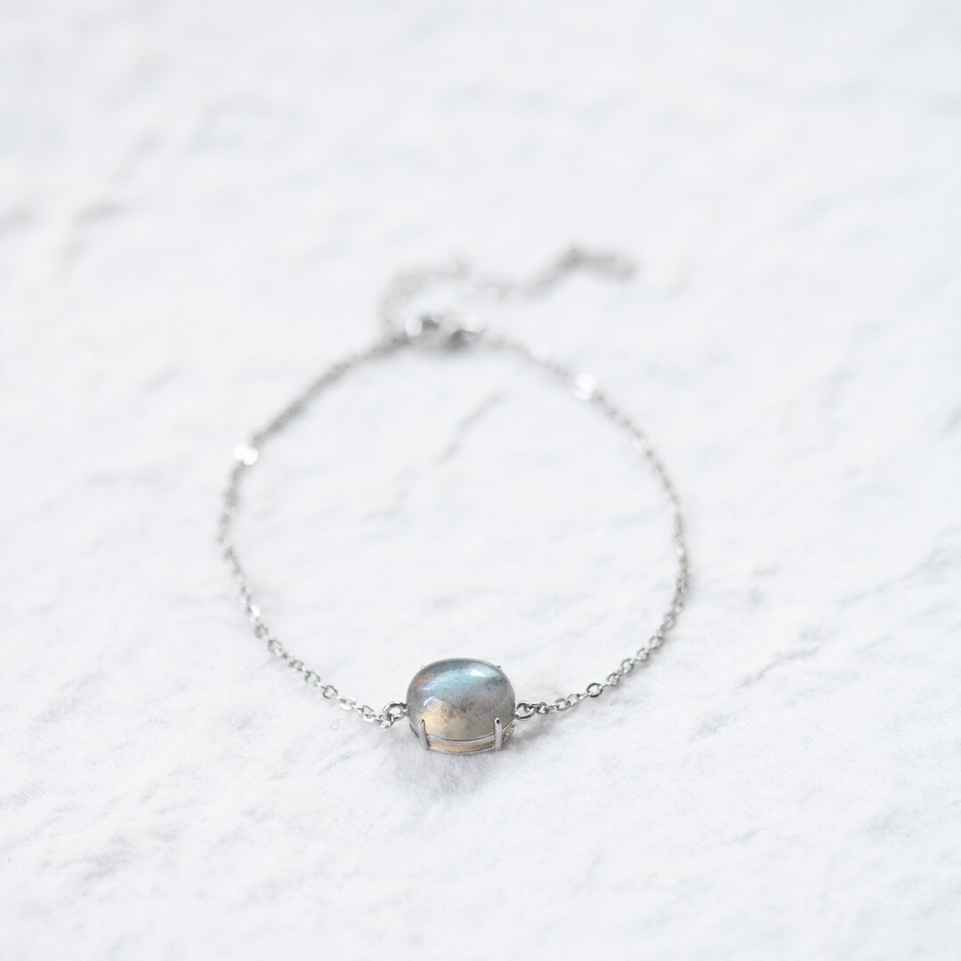 Labradorite Silver Bracelet Everyday Simple Bracelet Grey Stone ...