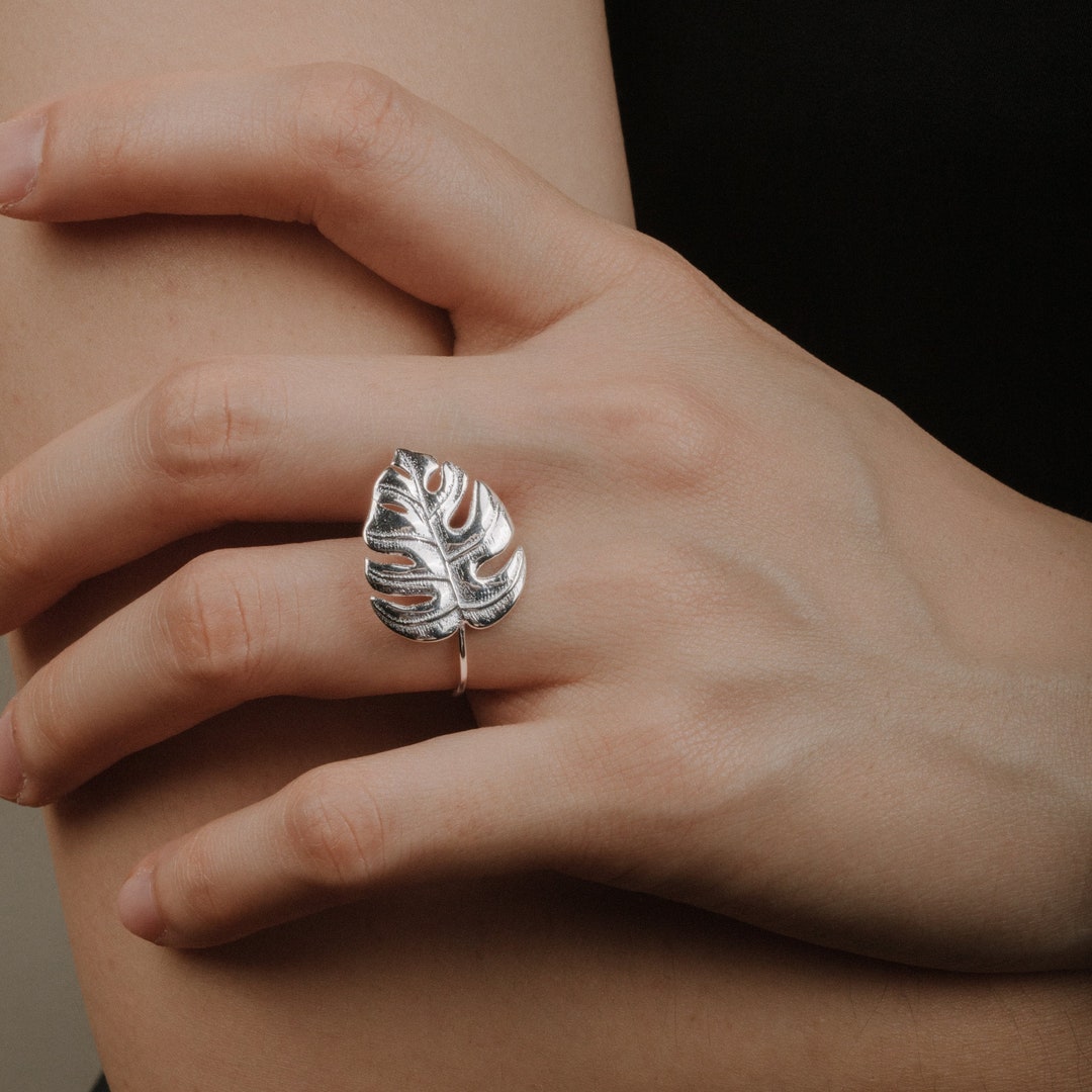 Sterling Silver Plant Ring Silver Leaf Statement Ring Monstera Silver Ring Rain Forest Jewelry ...