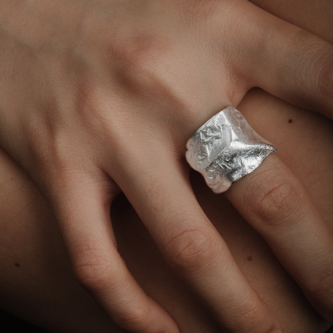 Chunky Wide Band Textured Foil Silver Ring Abstract Band Thick Band ...