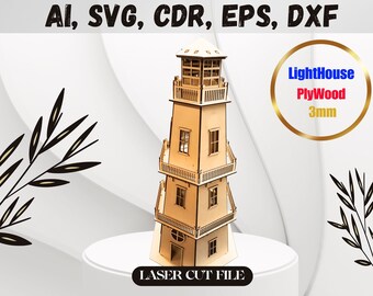 Laser Cut Lighthouse 3mm Digital File for Laser and CNC SVG Ai Dxf EPS ...