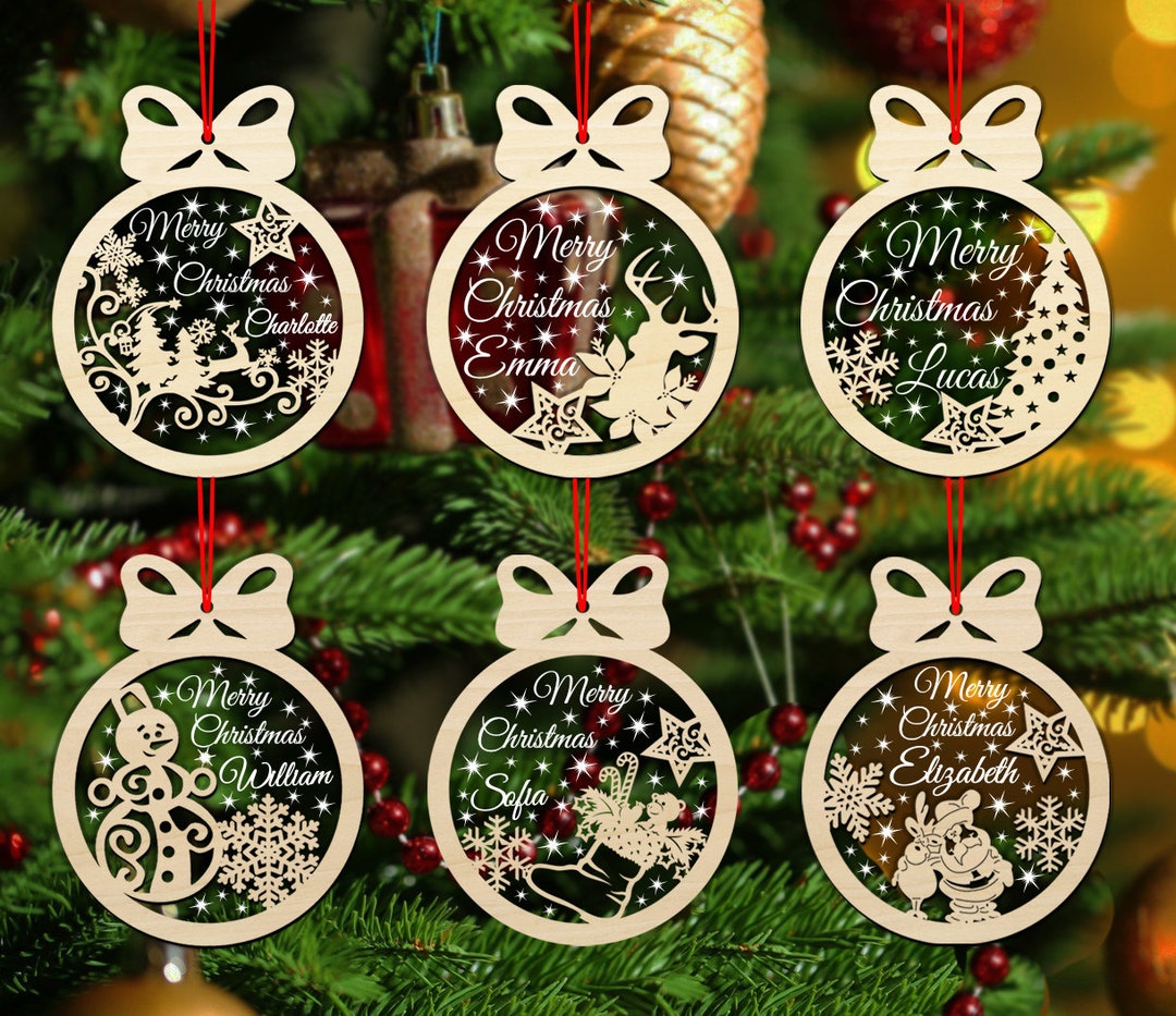 Christmas Ornaments Svg Laser Cut Files Personalizable 6 Designs For