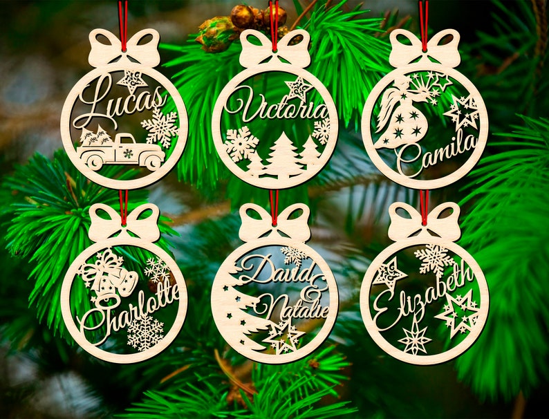 Christmas Ornaments Svg Laser Cut Files Personalizable 6 Etsy