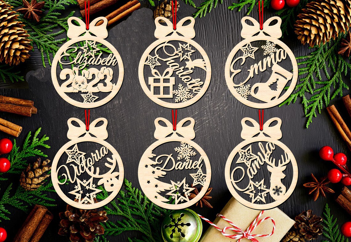 Christmas Ornaments SVG Laser Cut Files Personalizable 6 - Etsy