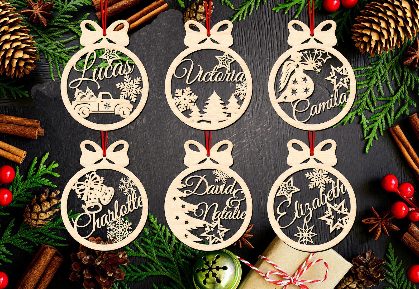 Christmas Ornaments SVG Laser Cut Files Personalizable 6 - Etsy