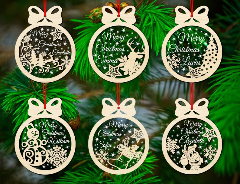 Christmas Ornaments Svg Laser Cut Files Personalizable 6 Etsy
