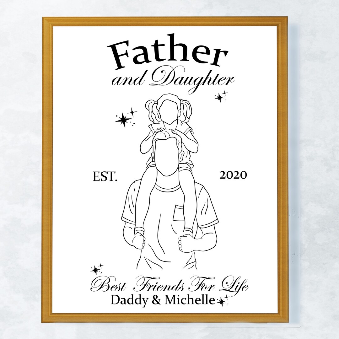 Custom Father and Daughter Outline Portrait • Minimalist Line Art ...