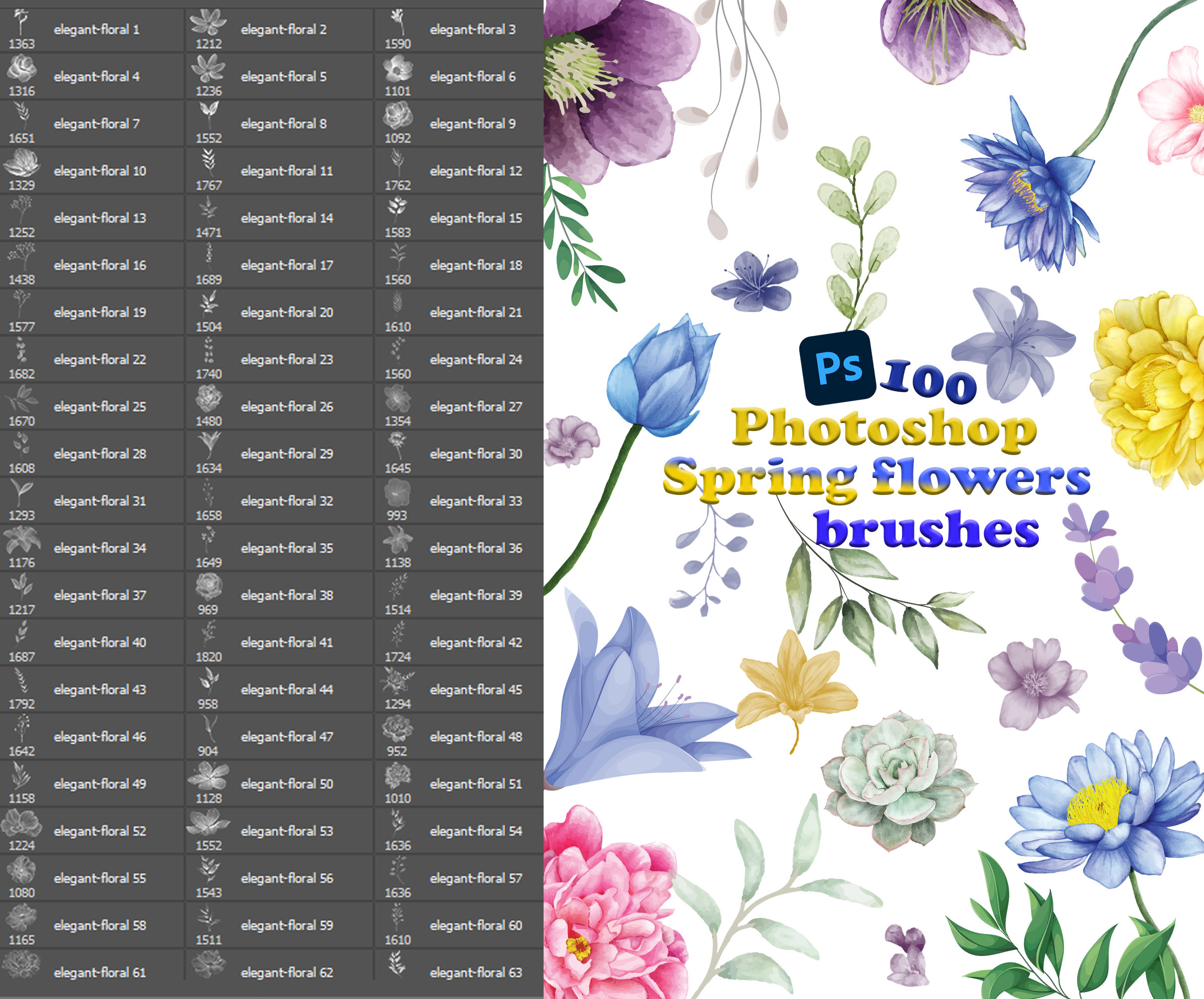 Photoshop Brush - Spring Flowers, Lilies, Roses, Greens, Leaves ...