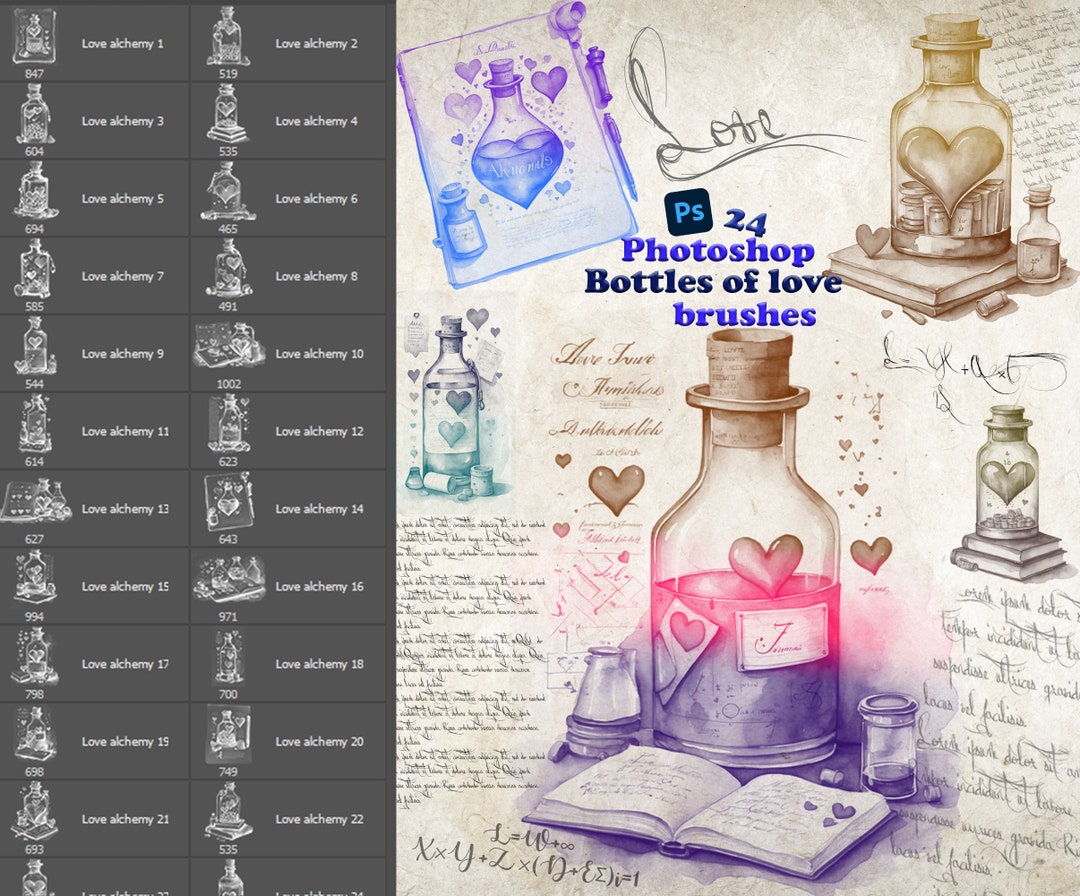 Love Potion Photoshop Brushes: Valentine's Day Alchemy ABR (digital ...