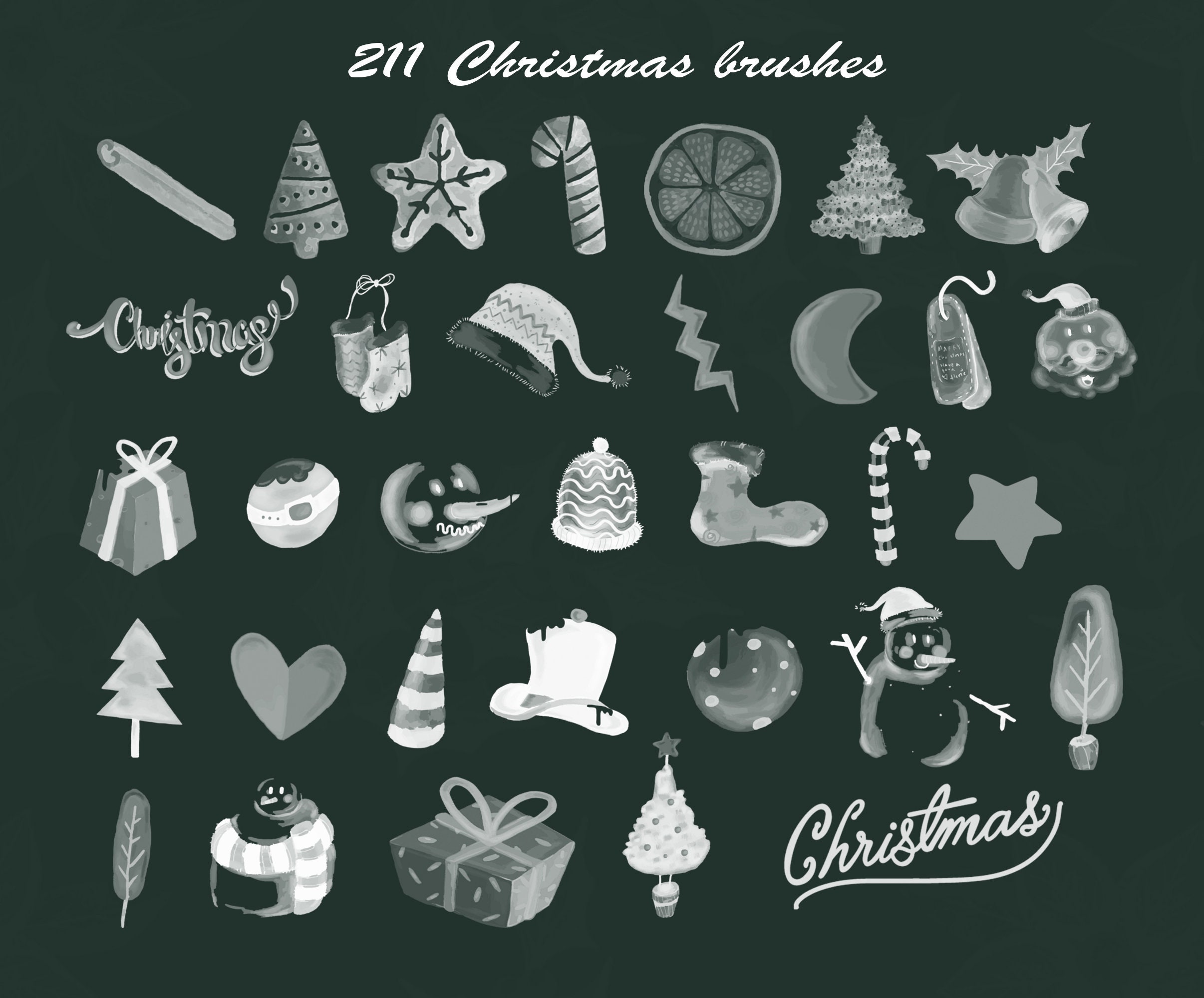 Photoshop Christmas Brushes, Photoshop Xmas Stamps, Holiday, Winter ...
